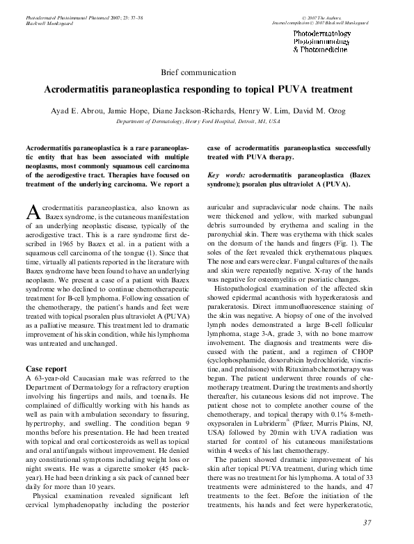 (PDF) Acrodermatitis paraneoplastica responding to topical PUVA treatment
