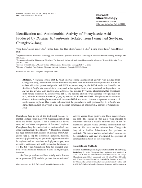 (PDF) Identification and Antimicrobial Activity of Phenylacetic Acid Produced by Bacillus ...
