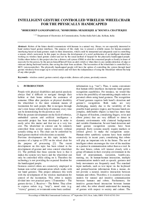 (PDF) IRJET- Hand Gesture Controlled Wheelchair with Emergency Alert ...