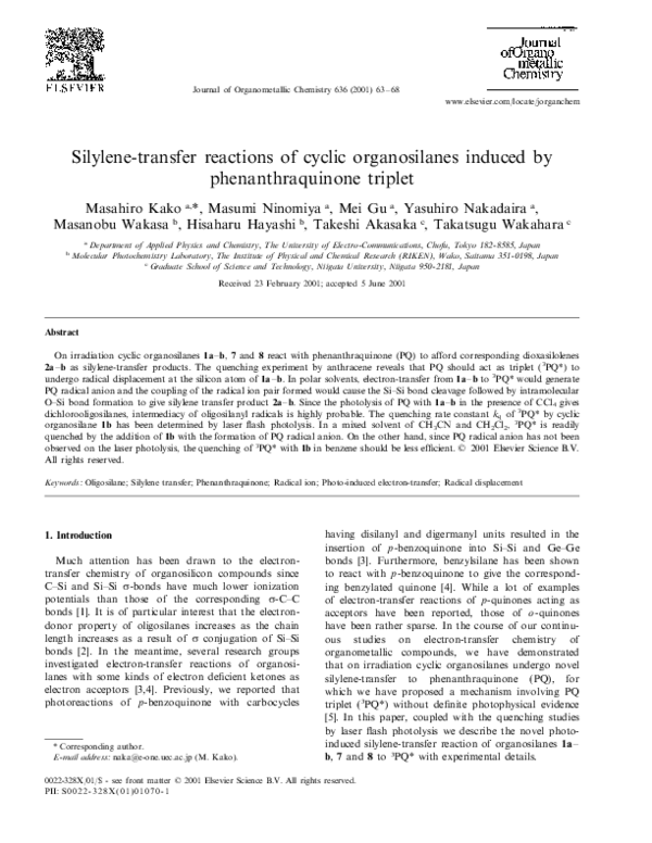 (PDF) Silylene-transfer reactions of cyclic organosilanes induced by ...