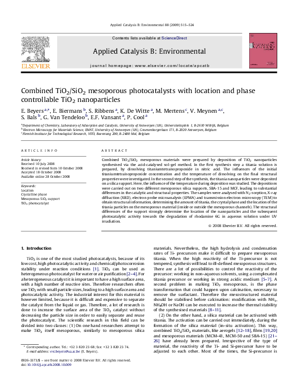 (PDF) Combined TiO 2/SiO 2 mesoporous photocatalysts with location and ...