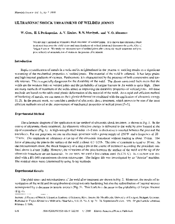 (PDF) Ultrasonic shock treatment of welded joints