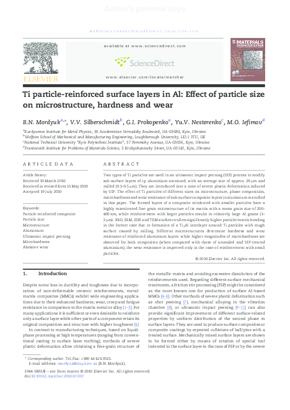 Pdf Ti Particle Reinforced Surface Layers In Al Effect Of Particle Size On Microstructure