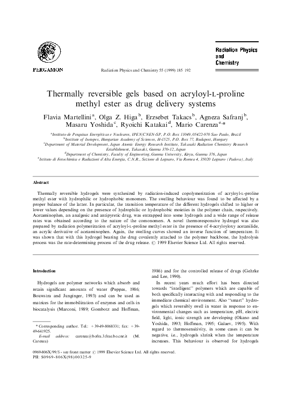(PDF) Thermally reversible gels based on acryloyl- l-proline methyl ...
