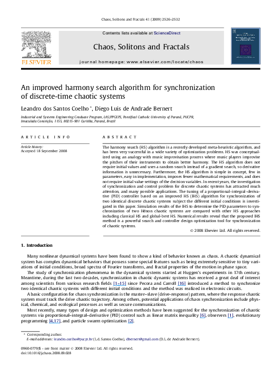 (PDF) An improved harmony search algorithm for synchronization of discrete-time chaotic systems