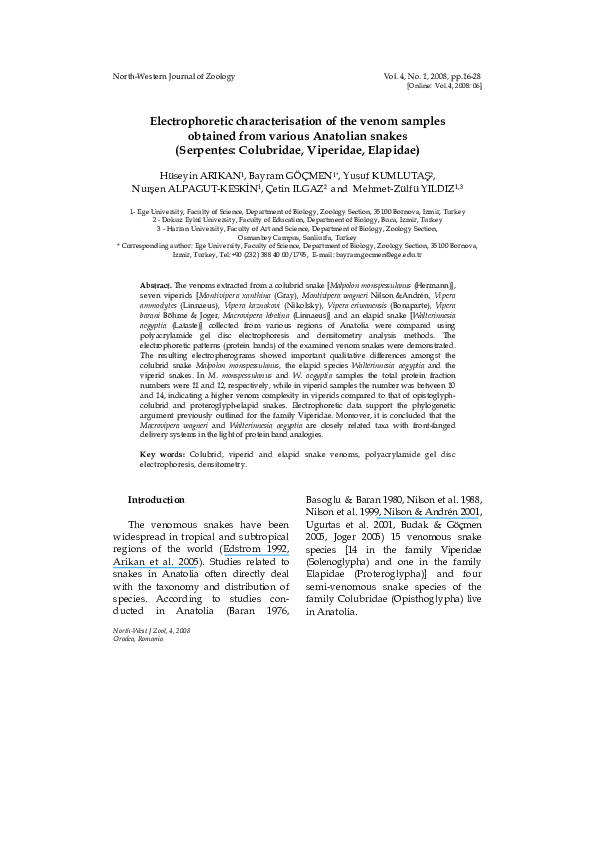 (PDF) Electrophoretic characterisation of the venom samples obtained ...