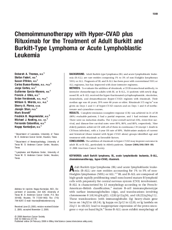(PDF) Rituximab Enhances Hyper-CVAD Efficacy in Adult Lymphomas