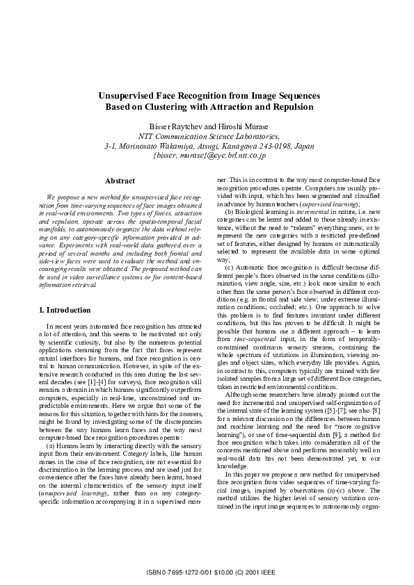 (PDF) Unsupervised face recognition from image sequences based on clustering with attraction and ...