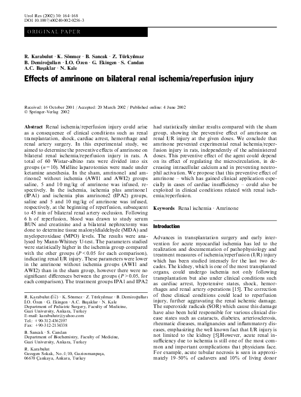 (PDF) Effects of amrinone on bilateral renal ischemia/reperfusion injury