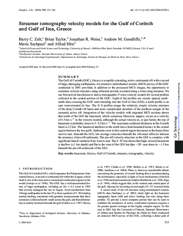 (PDF) Streamer tomography velocity models for the Gulf of Corinth and ...