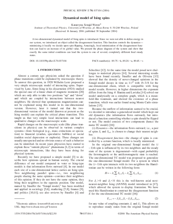 (PDF) Dynamical model of Ising spins