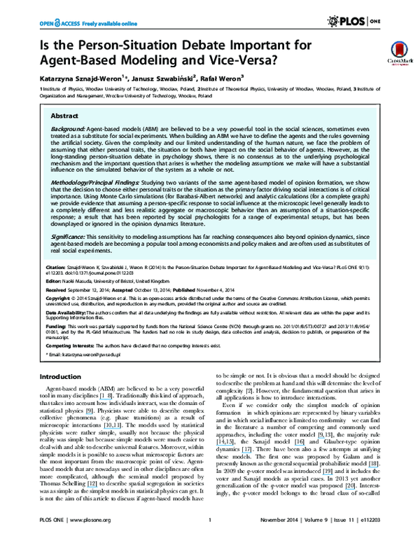 (PDF) Is the person-situation debate important for agent-based modeling ...
