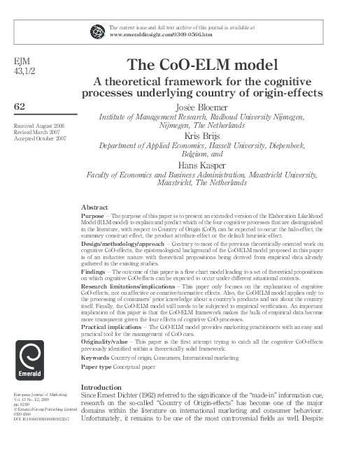 (PDF) The CoO-ELM model : A theoretical framework for the cognitive ...
