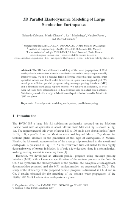 (PDF) 3D Parallel Elastodynamic Modeling of Large Subduction Earthquakes