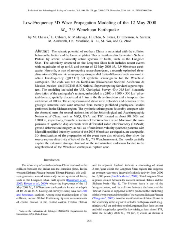 Pdf Low Frequency 3d Wave Propagation Modeling Of The 12 May 2008 Mw