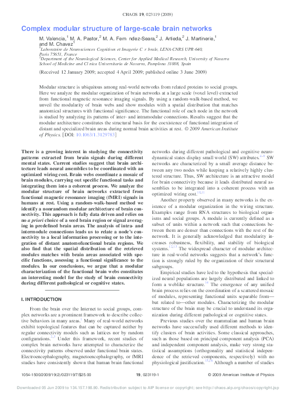 (PDF) Complex modular structure of large-scale brain networks