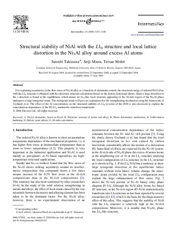 (PDF) Structural stability of NiAl with the L10 structure and local ...