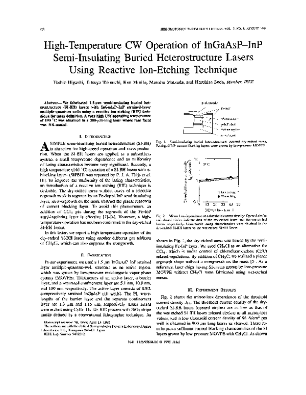 (PDF) High-temperature CW operation of InGaAsP-InP semi-insulating buried heterostructure lasers ...