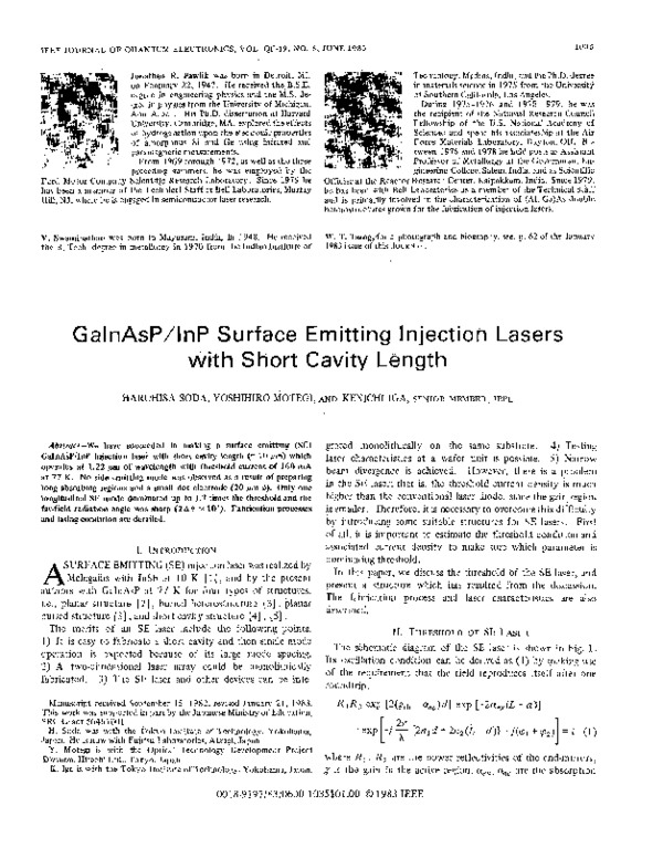 (PDF) GaInAsP/InP Surface Emitting Injection Lasers