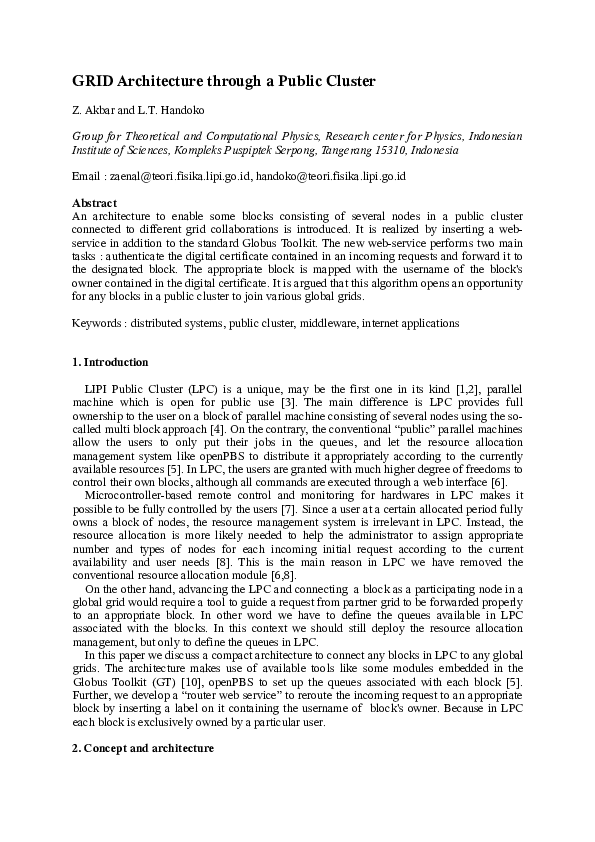 (PDF) GRID Architecture through a Public Cluster