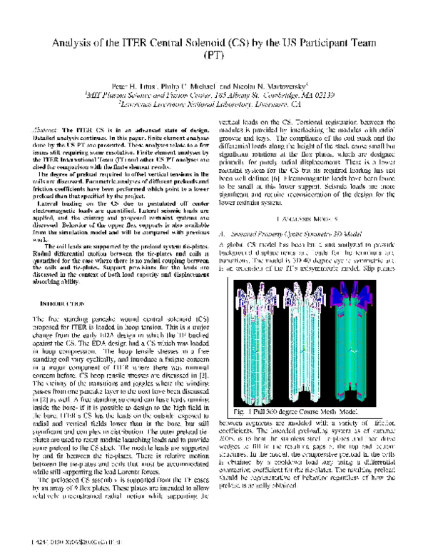 Pdf Analysis Of The Iter Central Solenoid Cs By The Us Participant Team Pt