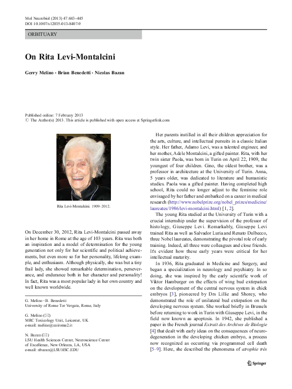(PDF) On Rita Levi-Montalcini