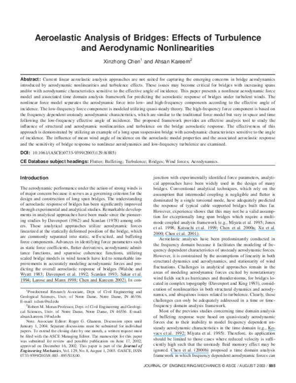 (PDF) Aeroelastic Analysis of Bridges: Effects of Turbulence and Aerodynamic Nonlinearities