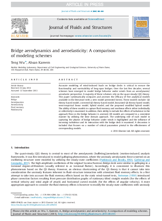 (PDF) Bridge aerodynamics and aeroelasticity: A comparison of modeling schemes