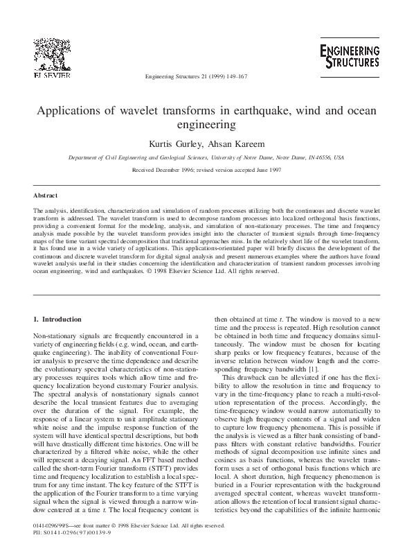 Pdf Applications Of Wavelet Transforms In Earthquake Wind And Ocean Engineering
