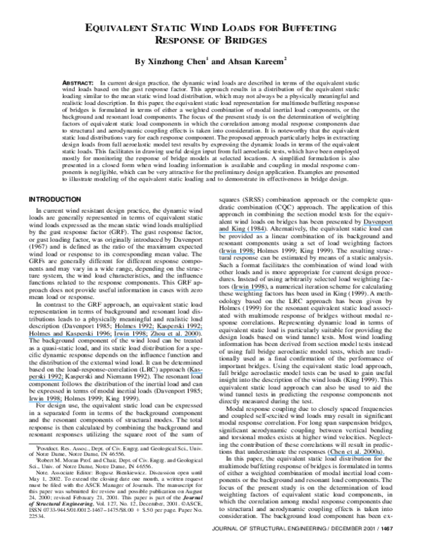 (PDF) Equivalent static wind loads for coupled buffeting response of bridges