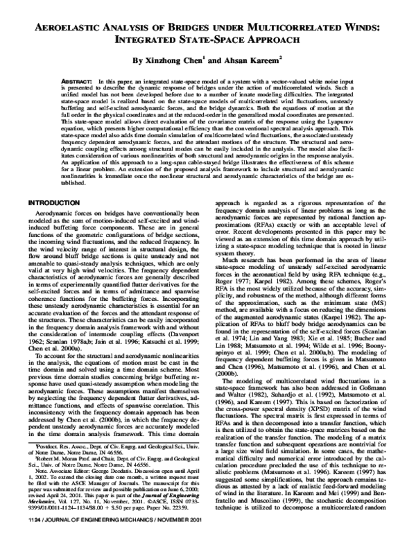 (PDF) Aeroelastic Analysis of Bridges under Multicorrelated Winds: Integrated State-Space Approach