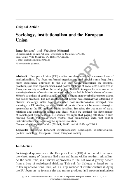 (PDF) Sociology, institutionalism and the European Union