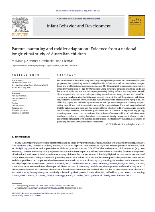 (PDF) Parents, parenting and toddler adaptation: Evidence from a ...