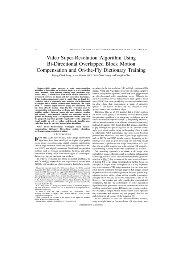 Pdf Video Super Resolution Algorithm Using Bidirectional Overlapped Block Motion Compensation