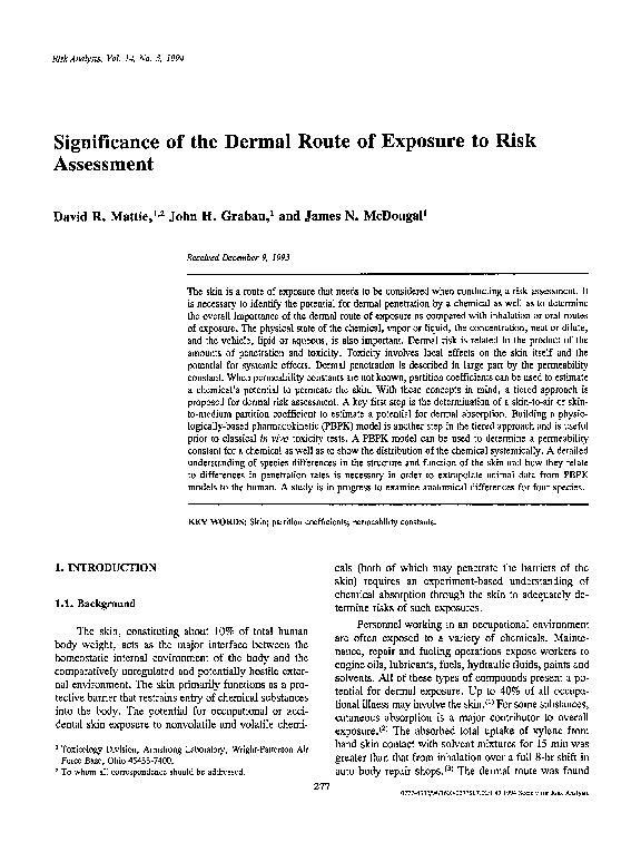 (PDF) Significance of the Dermal Route of Exposure to Risk Assessment