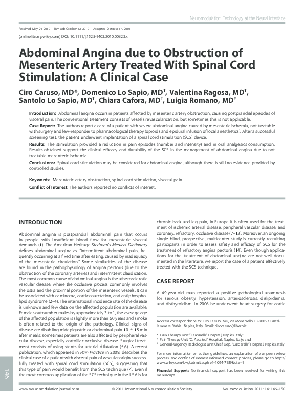 (PDF) Abdominal Angina due to Obstruction of Mesenteric Artery Treated ...