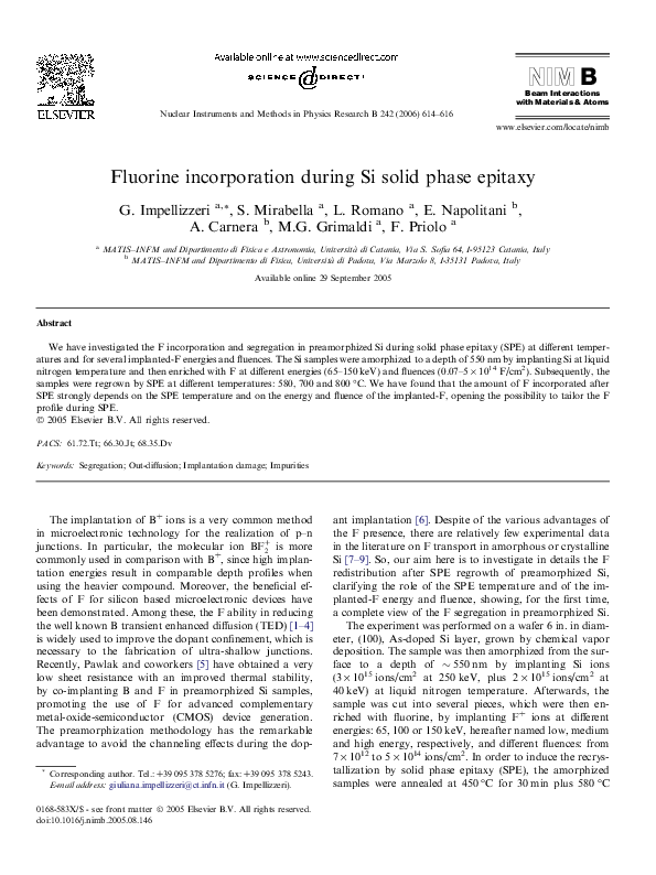 (PDF) Fluorine incorporation during Si solid phase epitaxy