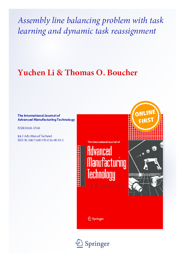(PDF) The International Journal of Advanced Manufacturing Technology Assembly line balancing ...