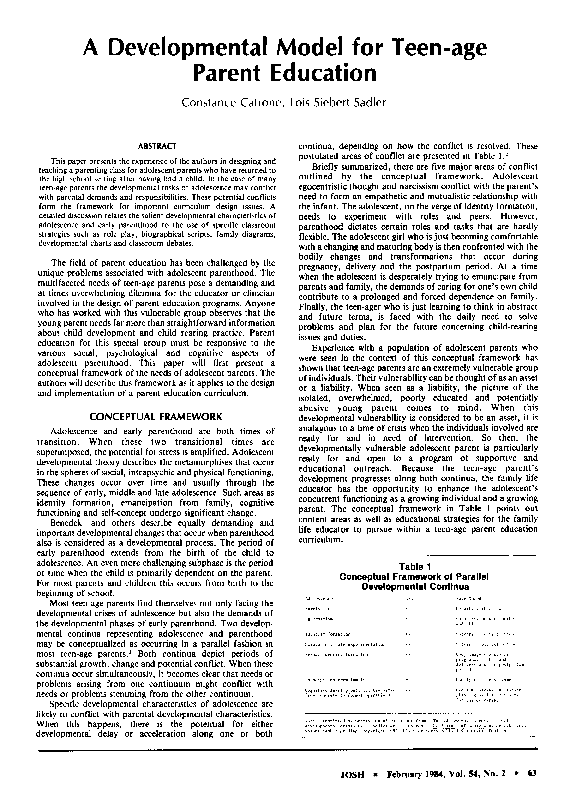 (PDF) A Developmental Model for Teen-age Parent Education