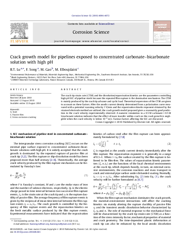 (PDF) Crack growth model for pipelines exposed to concentrated ...