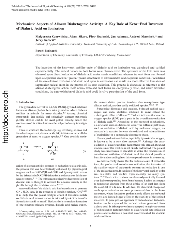 (PDF) Mechanistic Aspects of Alloxan Diabetogenic Activity: A Key Role ...