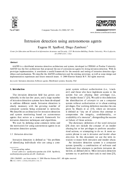 (PDF) Intrusion detection using autonomous agents