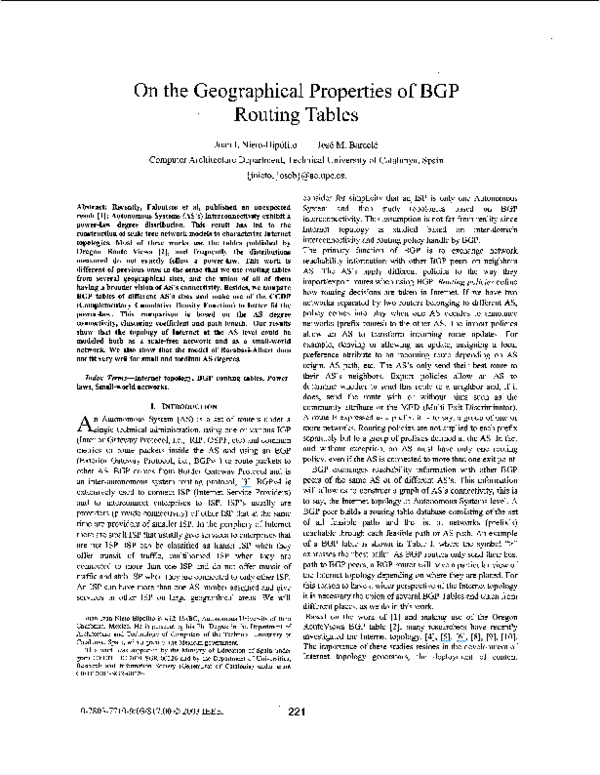 (PDF) On the geographical properties of BGP routing tables