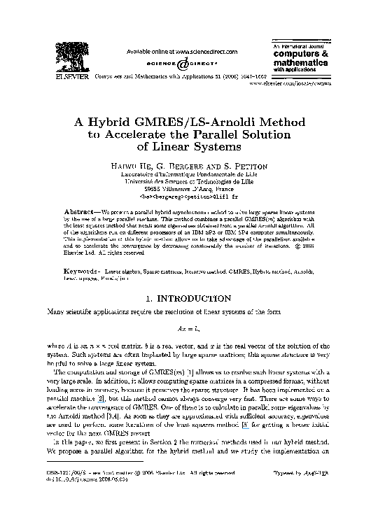 (PDF) A hybrid GMRES/LS-arnoldi method to accelerate the parallel solution of linear systems