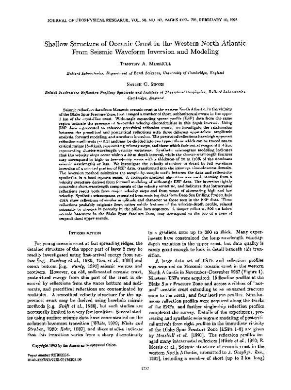 (PDF) Shallow Structure of Oceanic Crust in the Western North Atlantic From Seismic Waveform ...