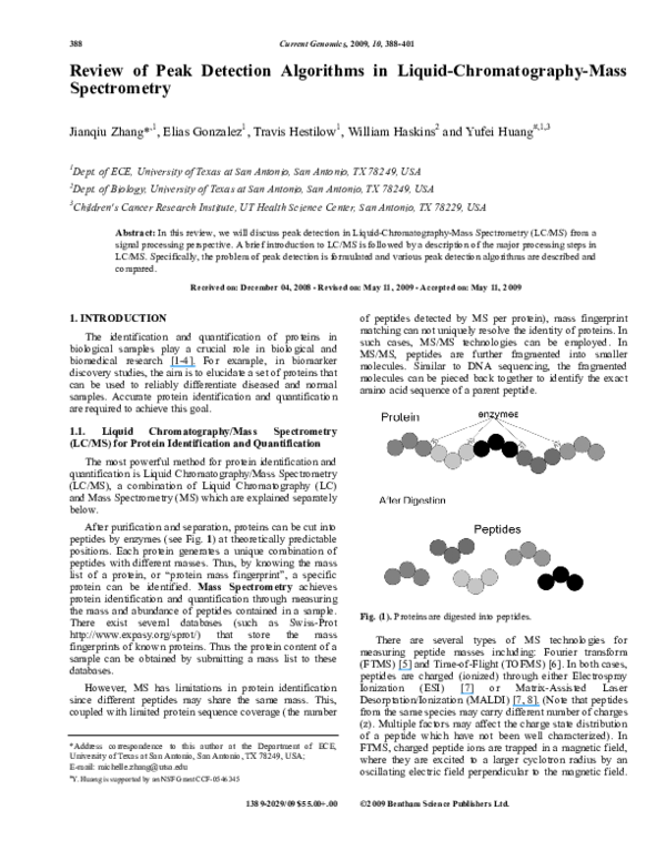 (PDF) Review of Peak Detection Algorithms in Liquid-Chromatography-Mass Spectrometry