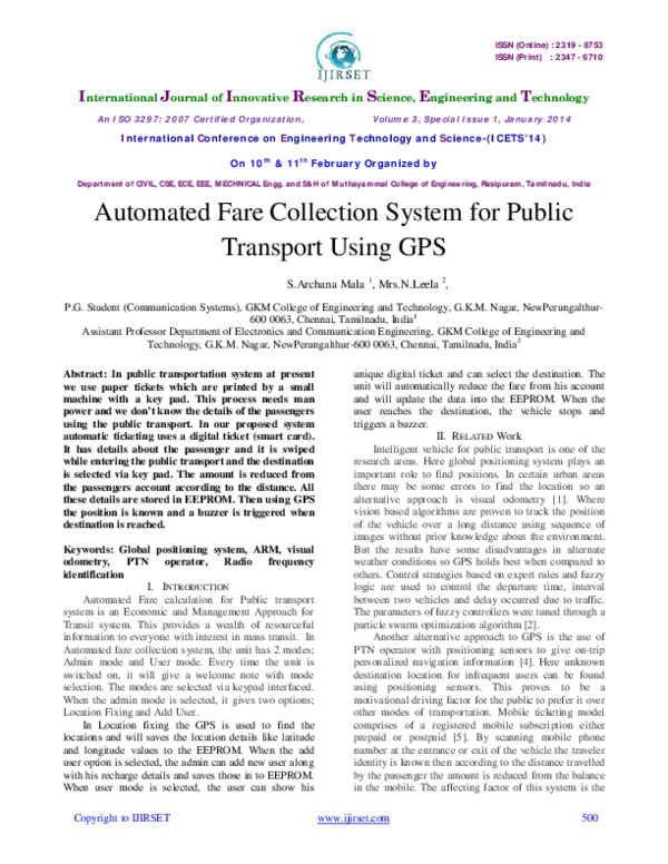 (PDF) Automated Fare Collection System for Public Transport Using GPS