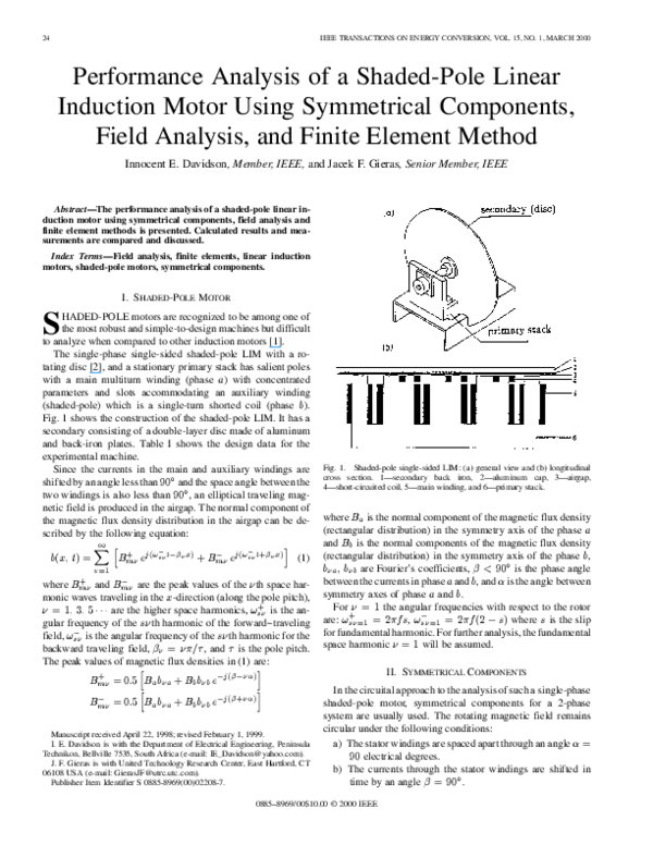 Pdf Performance Analysis Of A Shaded Pole Linear Induction Motor Using Symmetrical Components