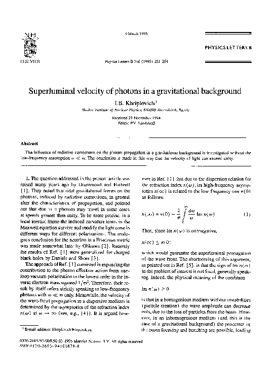 (PDF) Superluminal velocity of photons in a gravitational background