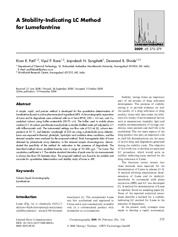 (PDF) A Stability-Indicating LC Method for Lumefantrine